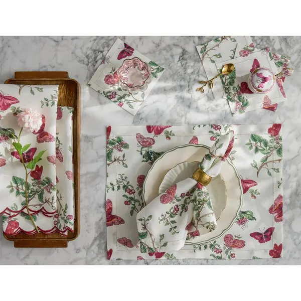MATOUK Baudin Butterfly Linen Cocktail Napkin, 6 Round