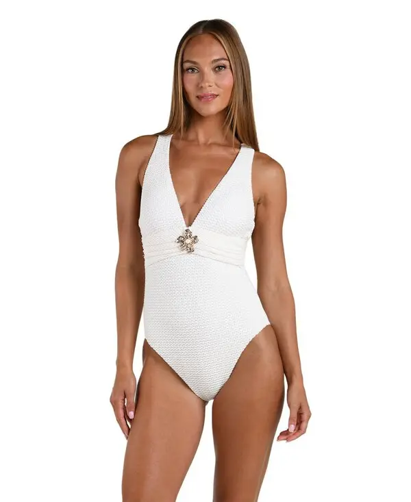 SUNSHINE 79 Flora Flair V-plunge Crossback One-piece Swimsuit - Ivory