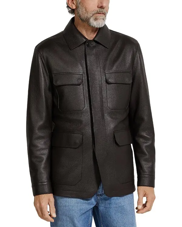 Zegna Leather Field Jacket - Dark Brown