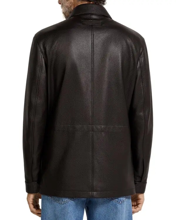 Zegna Leather Field Jacket - Dark Brown