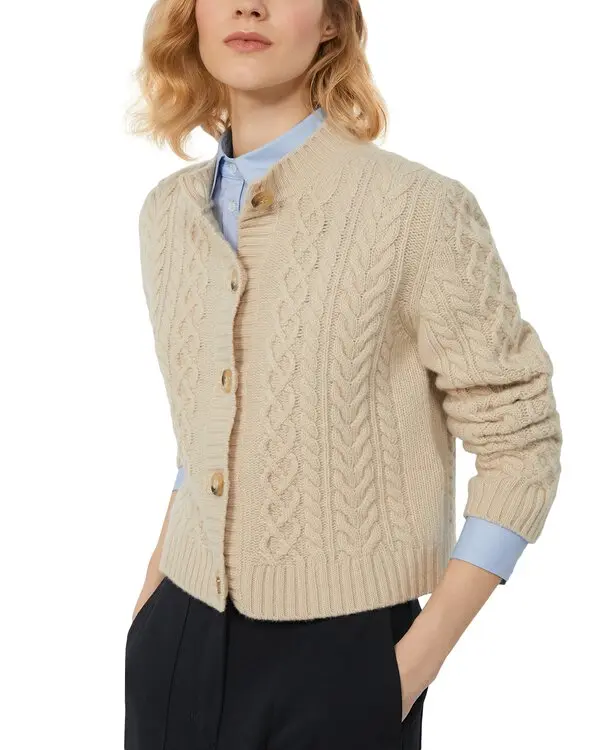 Max Mara Wool Crewneck Cable Knit Cardigan