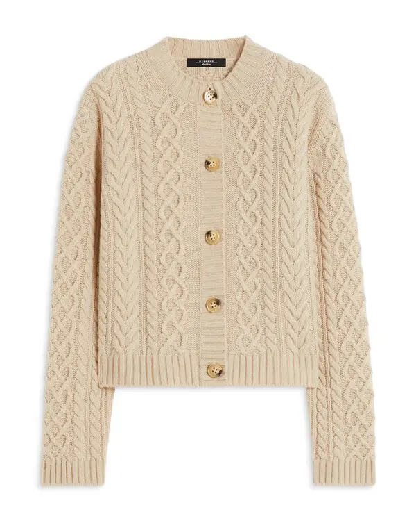 Max Mara Wool Crewneck Cable Knit Cardigan