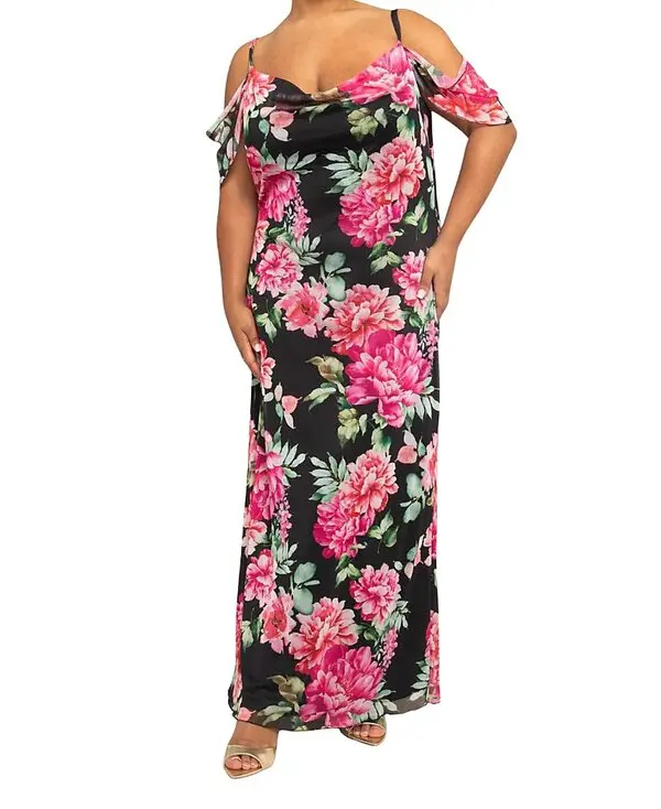 FASHION-SZN CURVE Floral Maxi Dress - Black