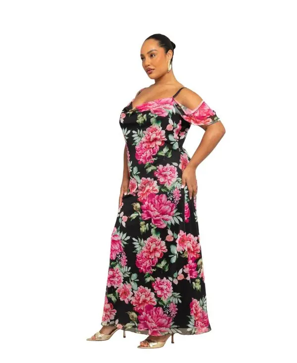 FASHION-SZN CURVE Floral Maxi Dress - Black