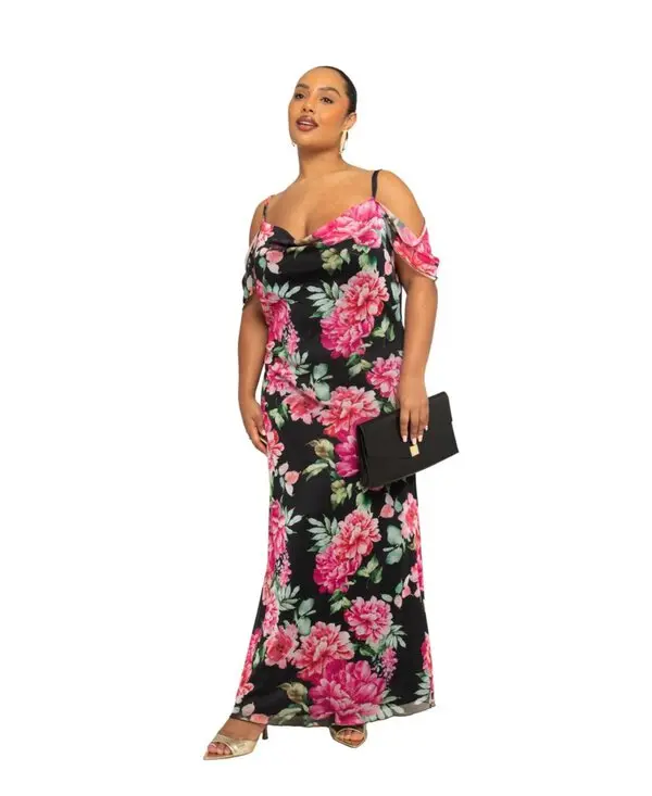 FASHION-SZN CURVE Floral Maxi Dress - Black