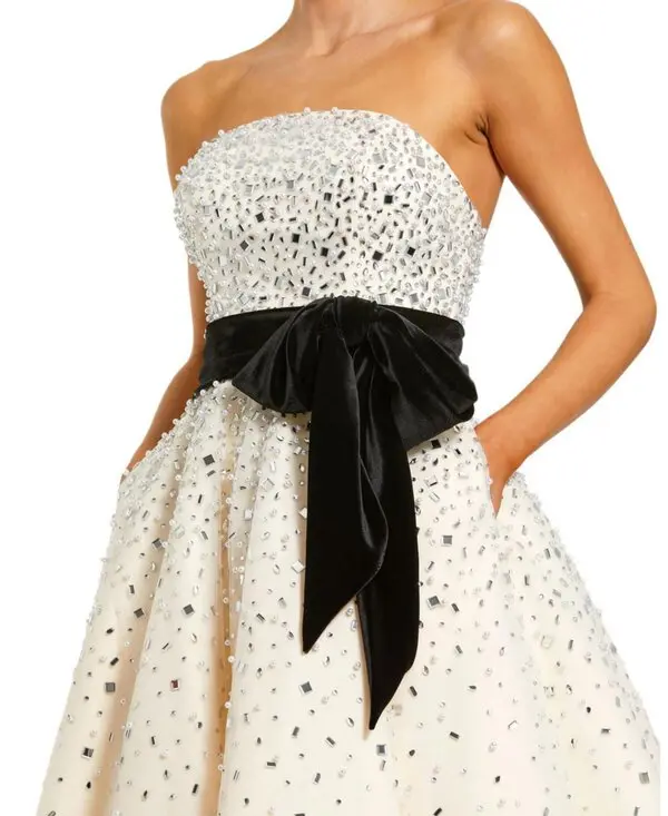 navy blue dress for baby girl Mac Duggal - Pink Strapless Sweetheart Embellished Net Gown