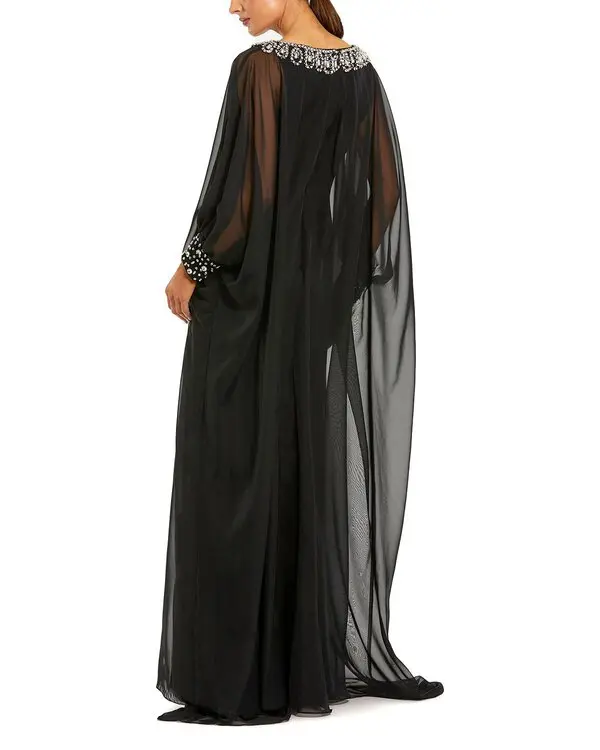 Mac Duggal Chiffon Long Sleeve Beaded Kaftan Gown