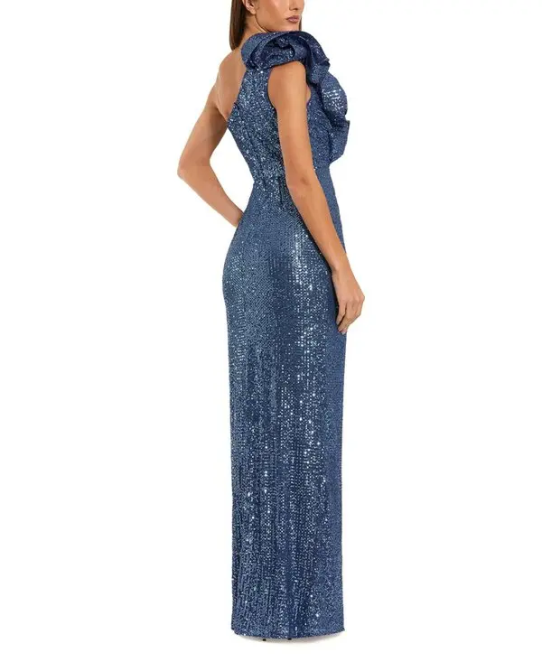 Mac Duggal Sequin One-shoulder Ruffle Gown