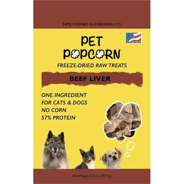 PET POPCORN Freeze Dried Raw Treats, Beef Liver, 2.5oz Bag - Multicolored