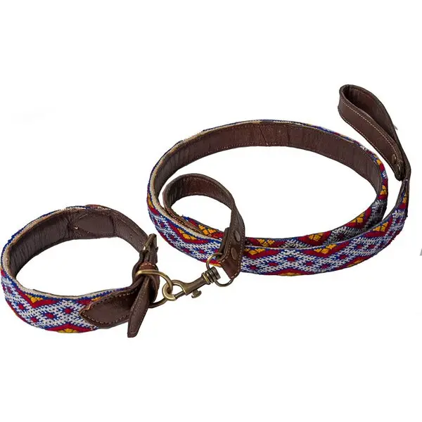 VERVE CULTURE Moroccan Kilim Dog Collar And Leash Set - Brown