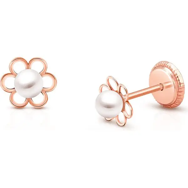 TINY BLESSINGS Petals And Pearls Stud Earrings - 14k Rose Gold