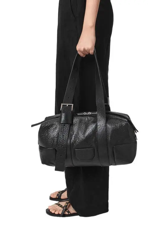 ALLSAINTS Ares Grain Leather Shoulder Bag - Black/silver