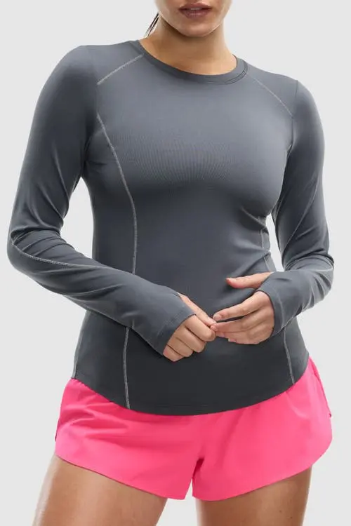PELOTON Active Brushed Jersey Long Sleeve - Dark Grey