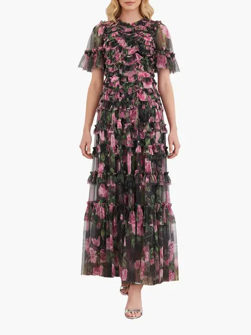 NEEDLE & THREAD Rose Vine Round Neck Gown