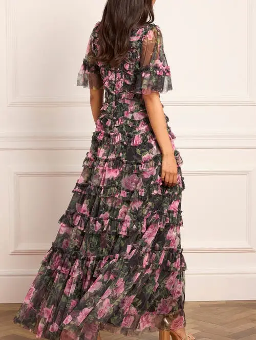 NEEDLE & THREAD Rose Vine Round Neck Gown