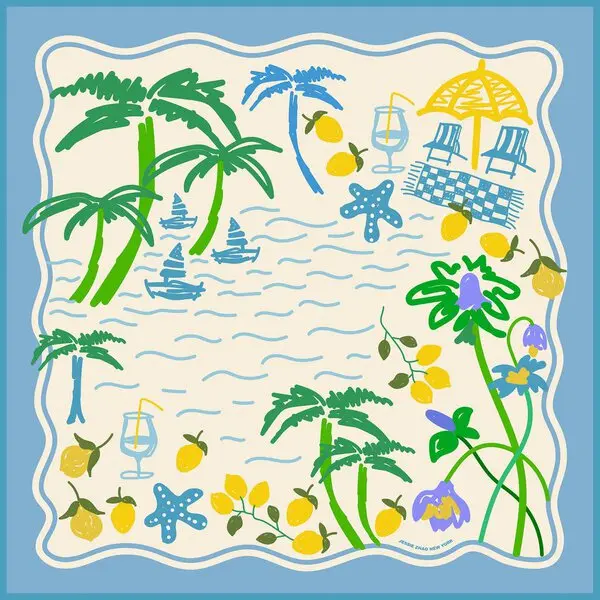 JESSIE ZHAO NEW YORK Capri Impression Double Sided Silk Scarf - Blue