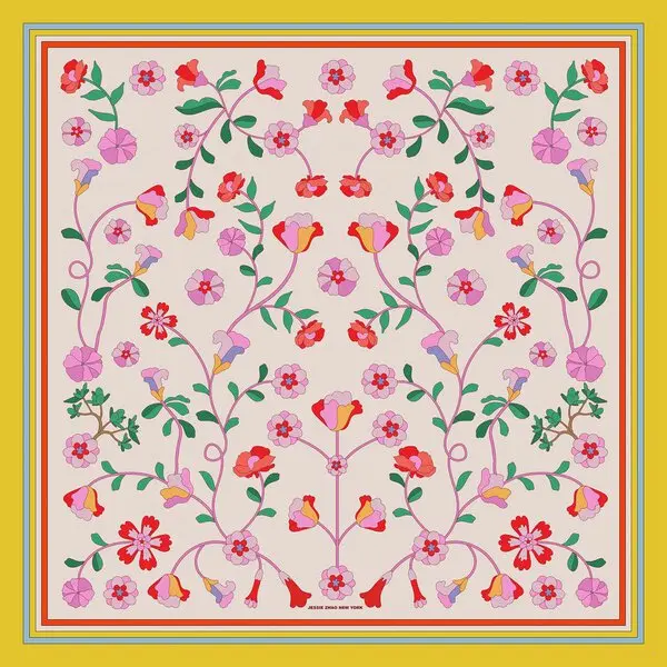 JESSIE ZHAO NEW YORK Limoncello Jardin Double Sided Silk Scarf - Pink