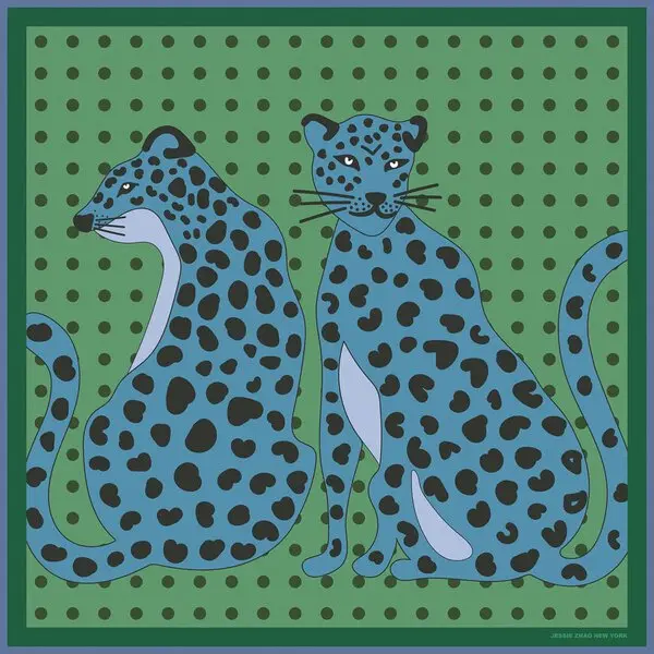 JESSIE ZHAO NEW YORK Twin Leopards Double Sided Silk Scarf - Green