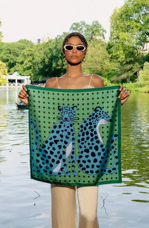 JESSIE ZHAO NEW YORK Twin Leopards Double Sided Silk Scarf - Green