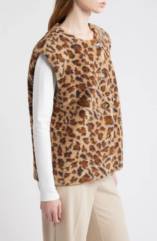 Dra Sandy Leopard Faux Shearling Vest - Cocoa Leopard