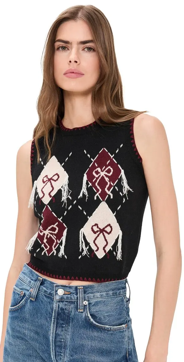 ANOTHER GIRL Bow Argyle Knitted Tank