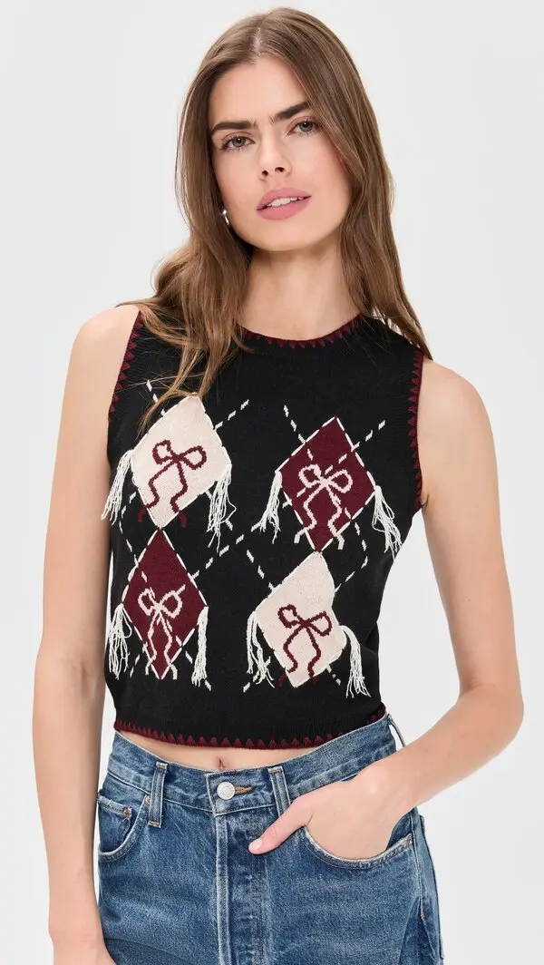 ANOTHER GIRL Bow Argyle Knitted Tank
