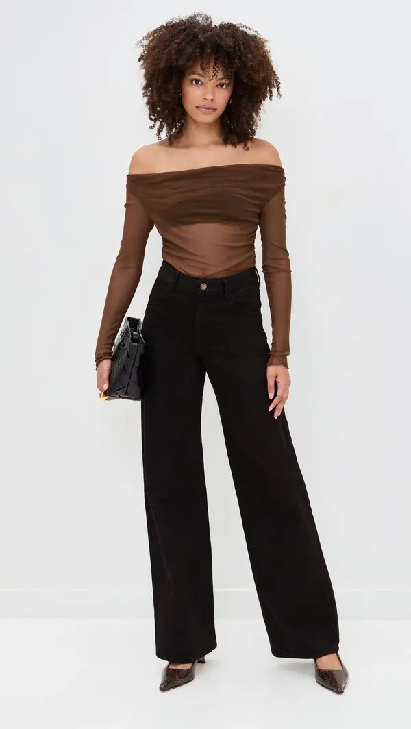 LE BOP Scarlet Off-shoulder Mesh Top - Brown