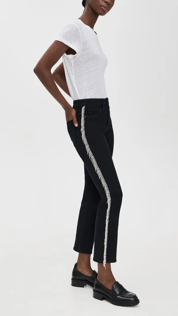 Good American Good Legs Straight Crystal Fringe Jeans