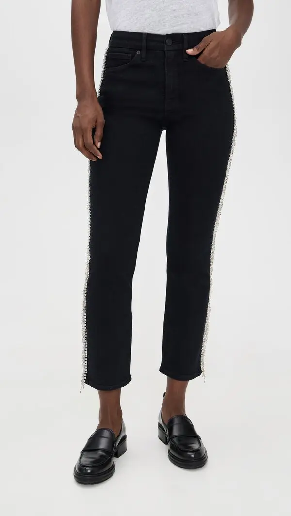Good American Good Legs Straight Crystal Fringe Jeans