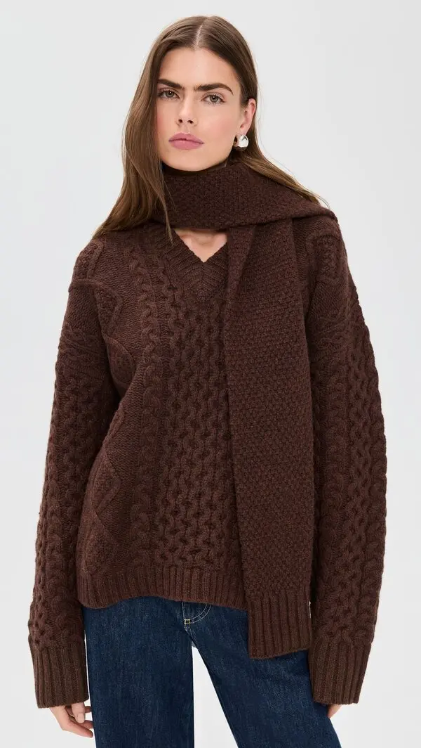 Still Here Minnesota Wool Cable Knit Sweater With Detachable Scarf