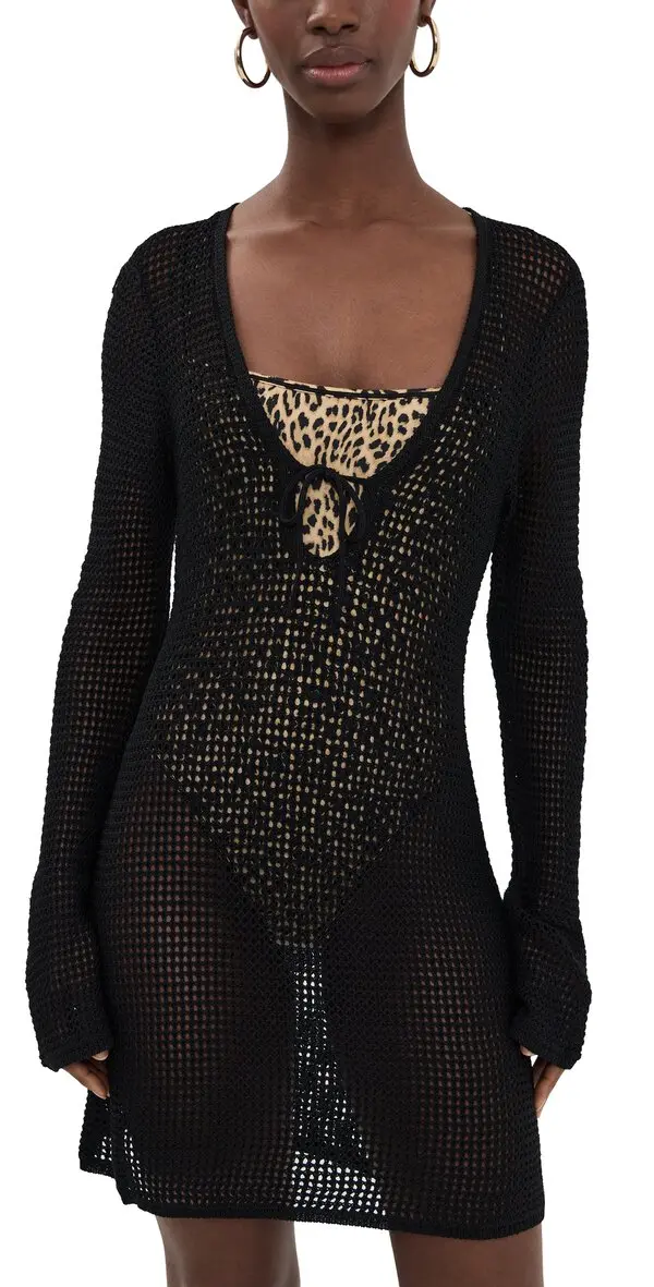 Good American Crochet Mini Dress - Black001