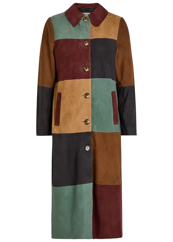 Rixo Milly Patchwork Suede Coat - Green