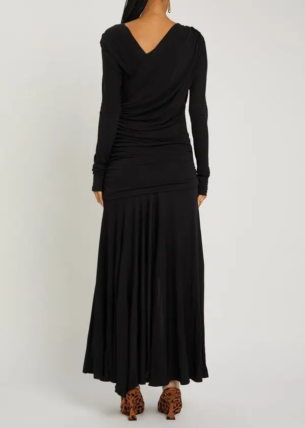 GANNI Ruched Wrap-effect Mesh Maxi Dress
