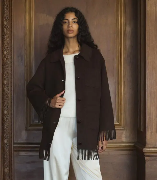 DÔEN Germain Fringe Coat - Bitter Chocolate