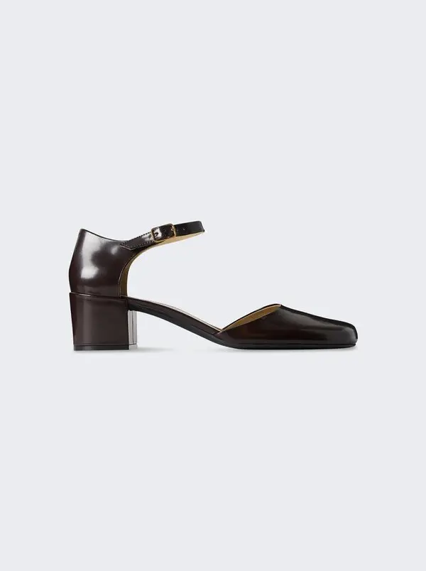 THE ROW Penelope Leather Ankle Strap Pumps - Brown