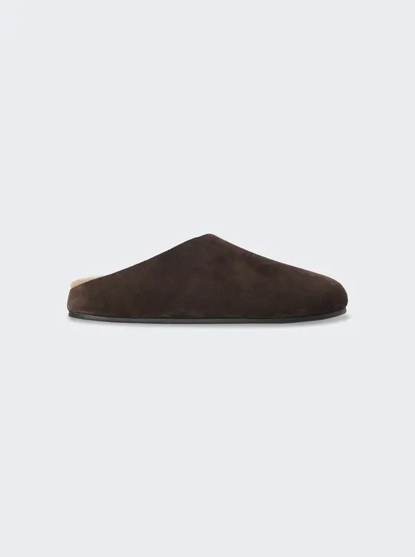 THE ROW Hudson Shearling Slides - Brown