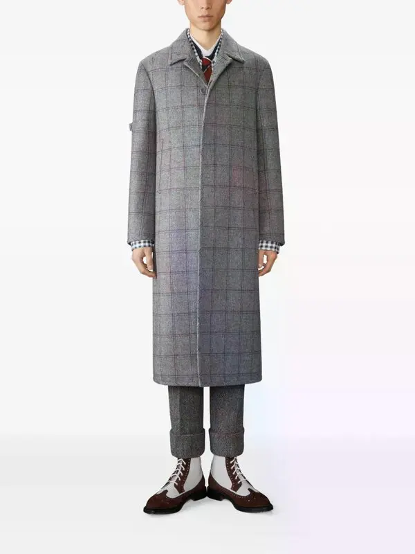 Thom Browne Checked Overcoat With Armband Detail