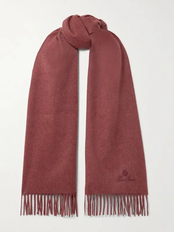 Loro Piana Grande Unita Fringed Cashmere Scarf - Burgundy