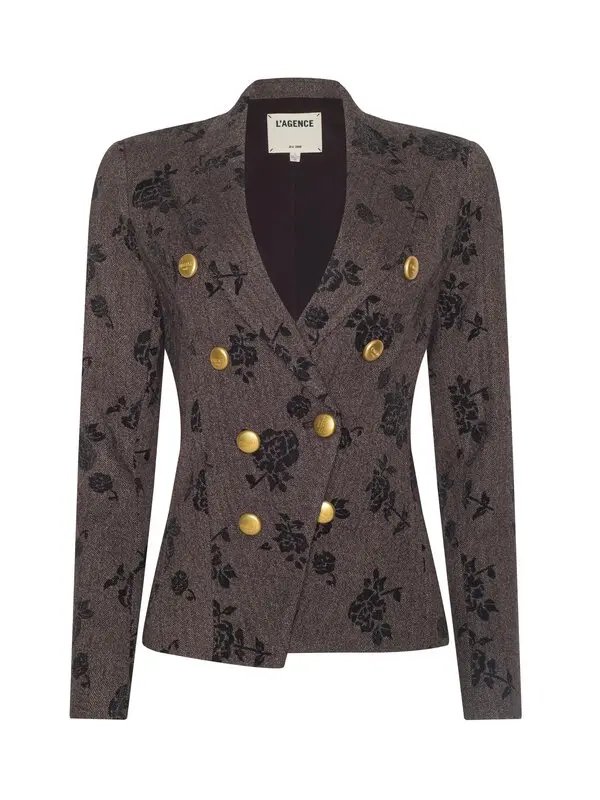 L'Agence Bethany Flocked Herringbone Blazer