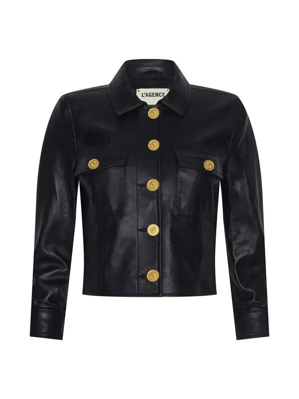 L'Agence Kumi Cropped Leather Jacket - Black