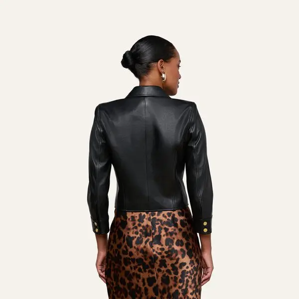 L'Agence Kumi Cropped Leather Jacket - Black