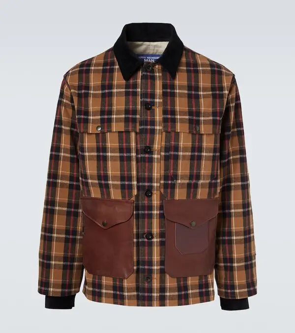 Junya Watanabe Checked Leather-trimmed Cotton Jacket - Multicoloured