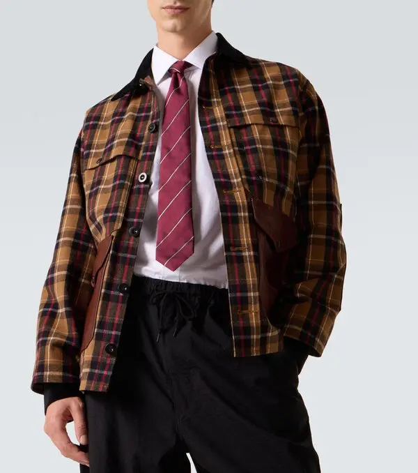 Junya Watanabe Checked Leather-trimmed Cotton Jacket - Multicoloured
