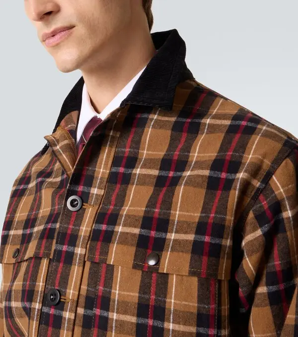 Junya Watanabe Checked Leather-trimmed Cotton Jacket - Multicoloured