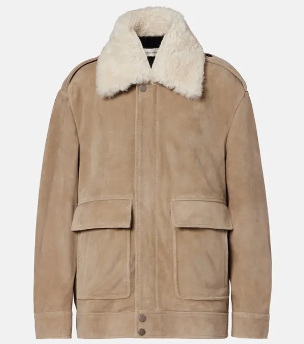 Nour Hammour Drey Shearling-trimmed Suede Jacket - Beige