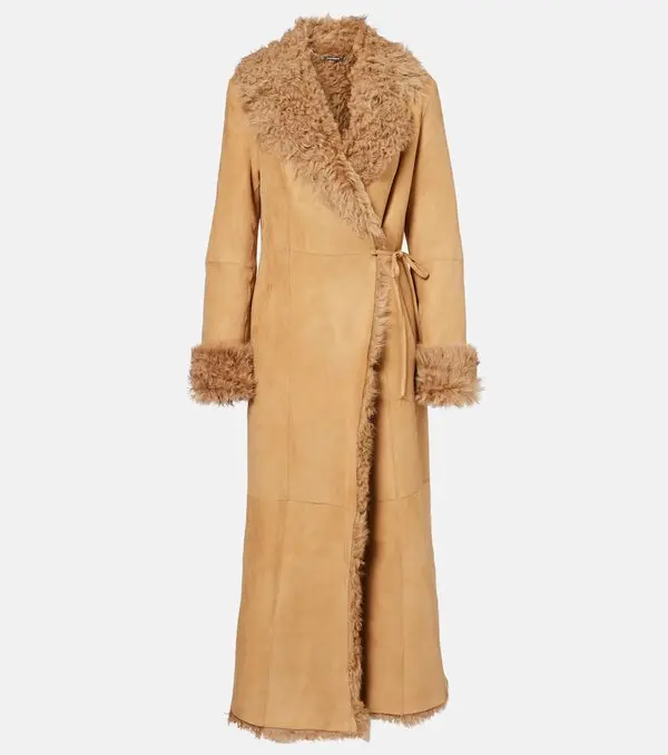 Nour Hammour Joni Shearling-lined Suede Wrap Coat
