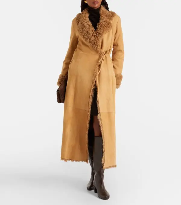 Nour Hammour Joni Shearling-lined Suede Wrap Coat