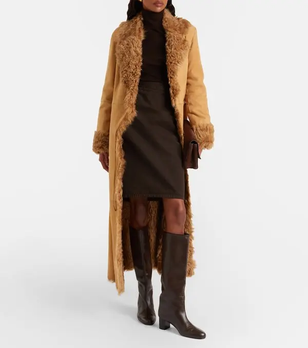 Nour Hammour Joni Shearling-lined Suede Wrap Coat
