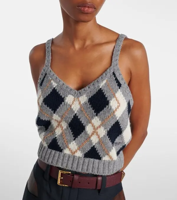 Prada Argyle Cashmere Crop Top - Multicoloured