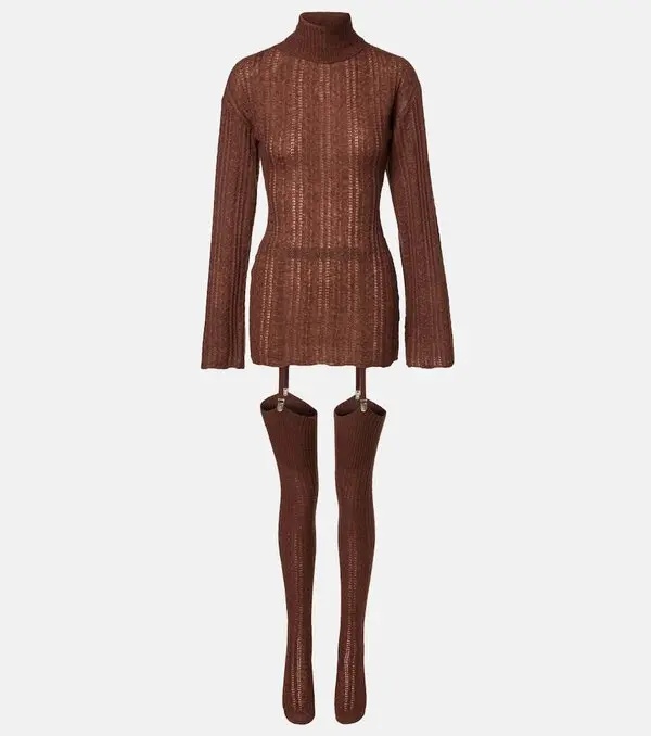 AYA MUSE Cable-knit Minidress And Tights Set